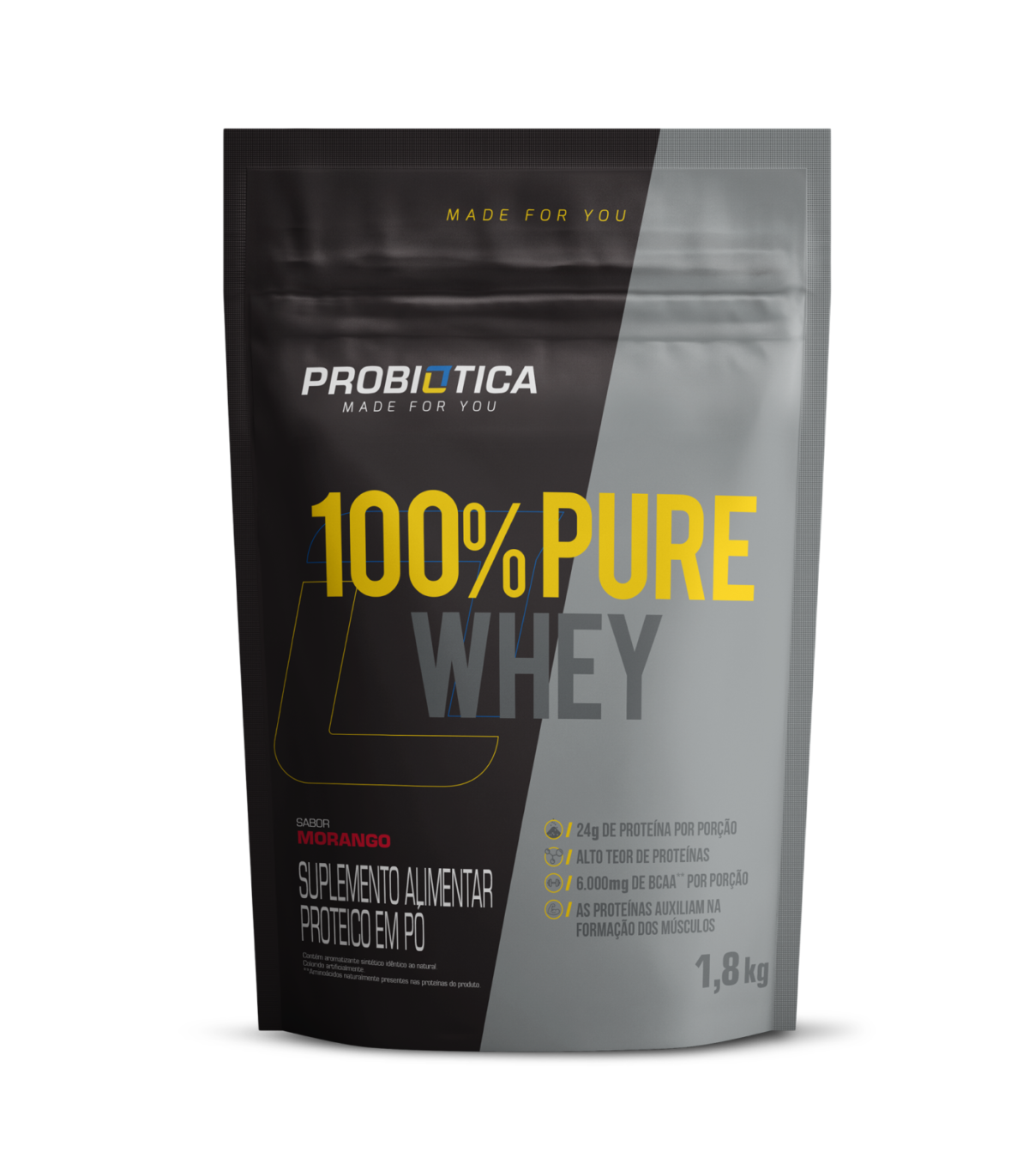 100% Pure Whey 1.8kg Refill - Morango | Probiotica Portugal